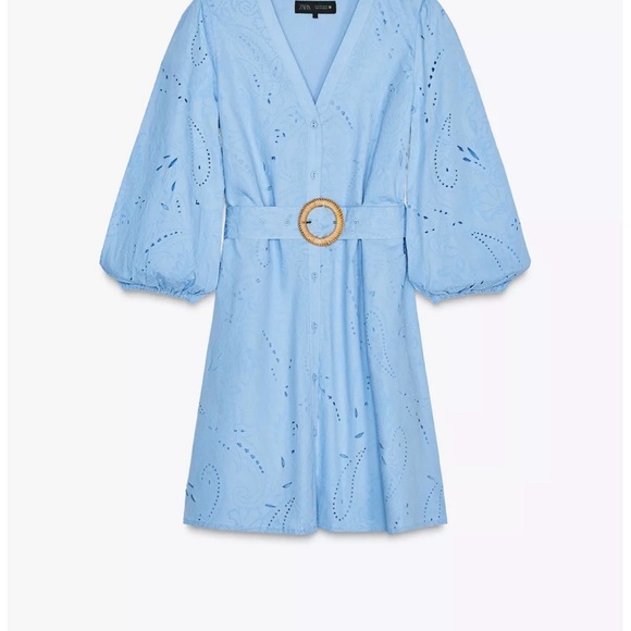 Zara | Dresses | Zara Sky Blue Eyelet Mini Dress | Poshmark